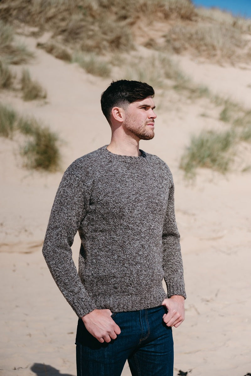 Mens Chunky Crew Neck Jumper Natural brown
